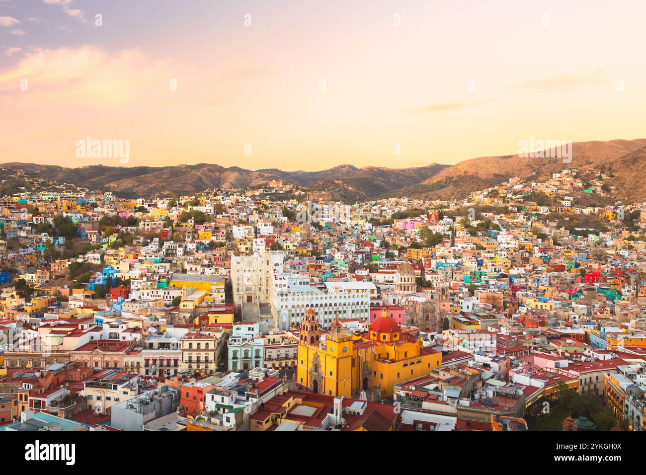 Sunset view of Guanajuato, Mexico and its colourful hillside cityscape ...