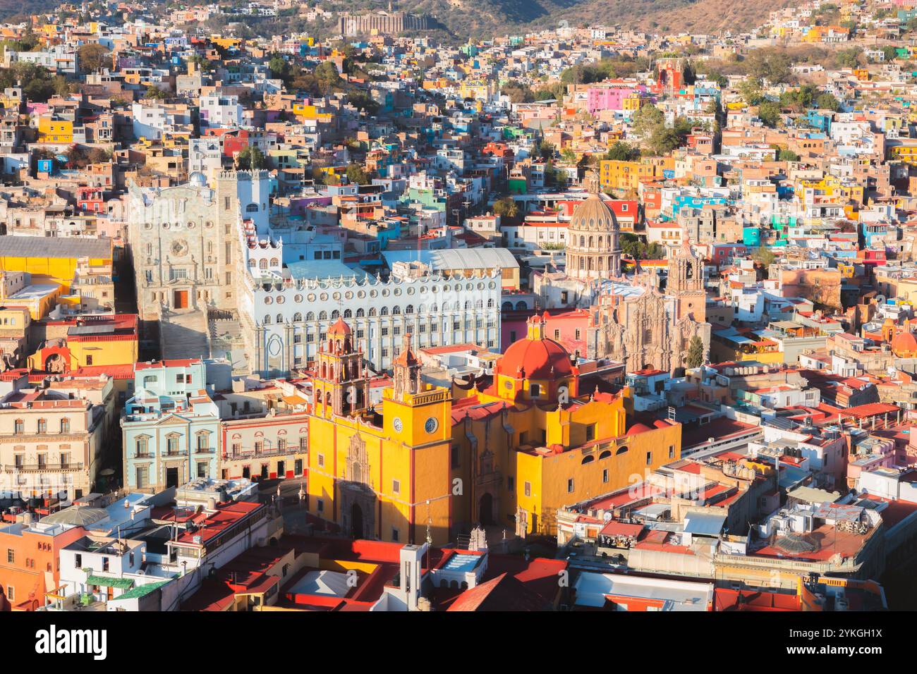 Vibrant cityscape view of Guanajuato, Mexico with colourful colonial ...