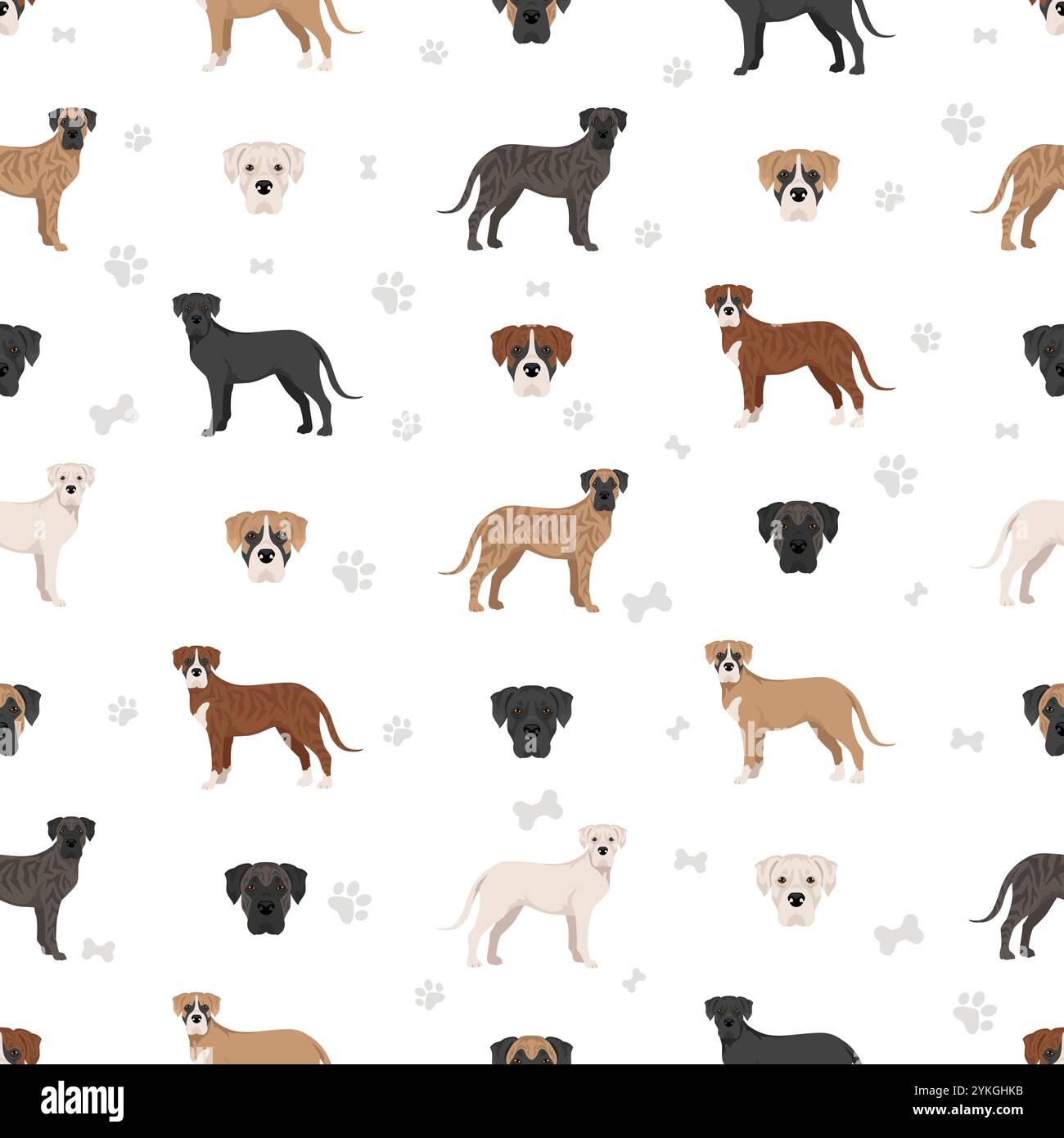 Boxane seamless pattern. Boxer dog Great Dane mix. Different coat ...