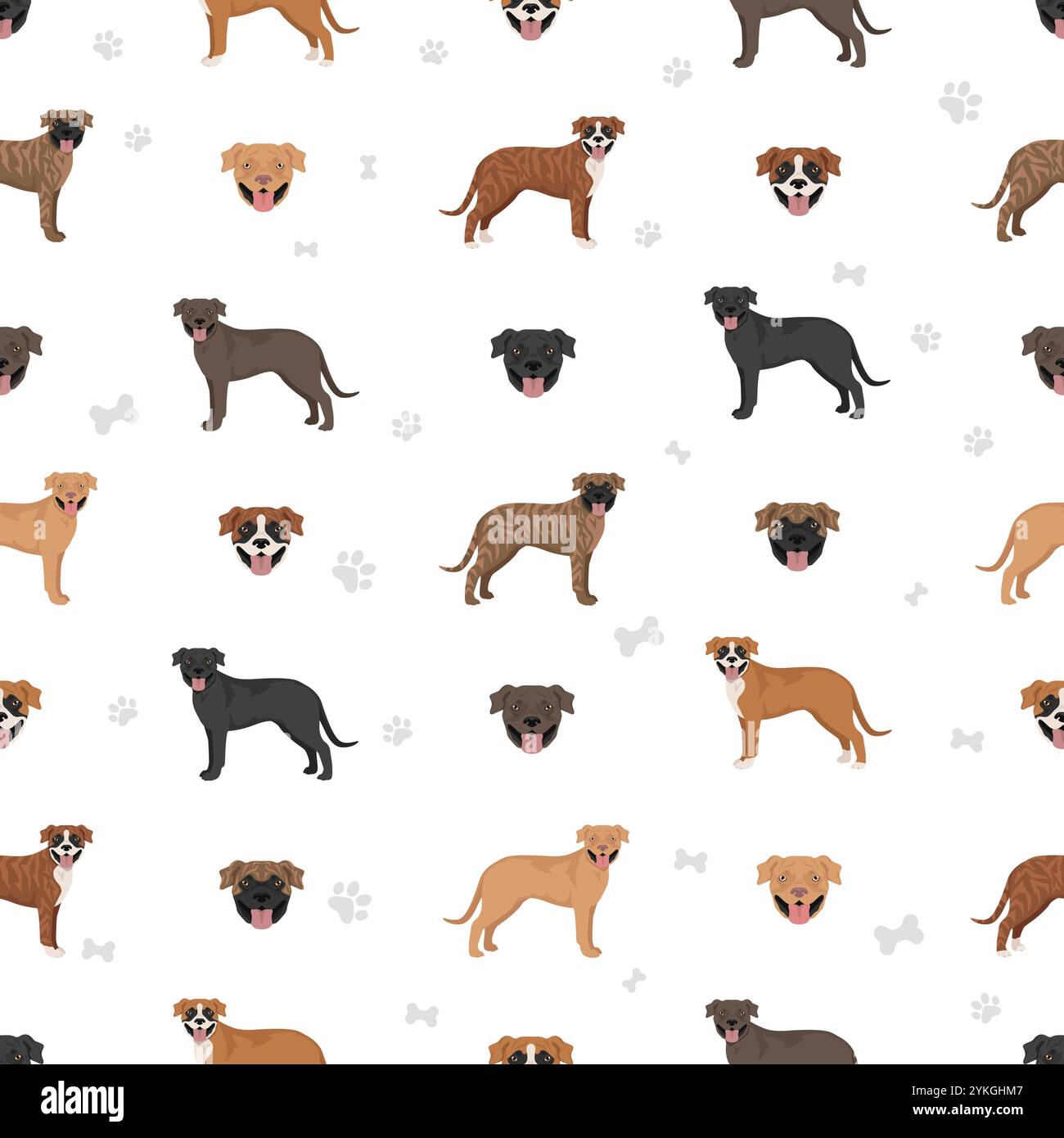 Bullboxer Pit seamless pattern. Boxer dog American Pit bull terrier mix ...