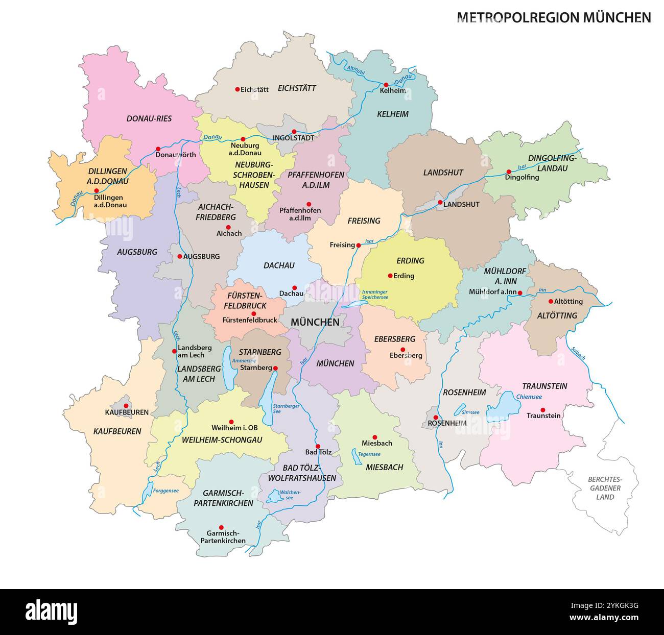 Administrative vector map of the metropolitan region of Munich, Bavaria, Germany Stock Photo - Alamy
