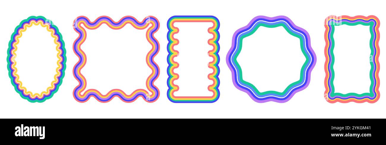 Vector Set Of Colored Rectangular Frames With Scallop Edges Squiggle Photo Borders With Wavy