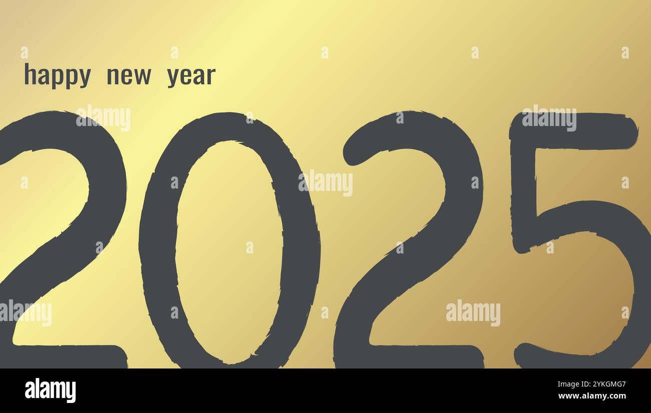 Happy New Year 2025 banner design with hand drawn letters on golden ...
