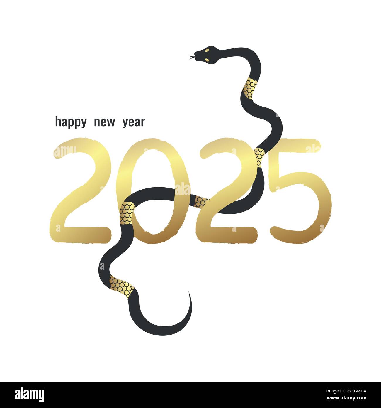 Happy New Year 2025. Year of the Snake. Hand drawn golden numbers and ...