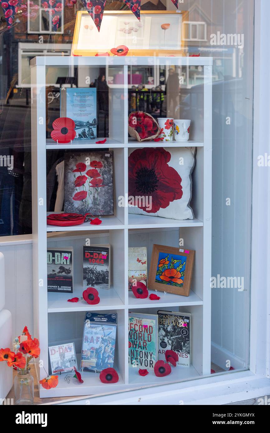 11th November, 2024. A charity shop window display on Armistice Day in ...