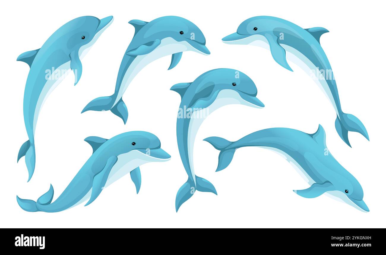 Cartoon dolphin. Sea animal, cute jumping fish swim in zoo, wild ...