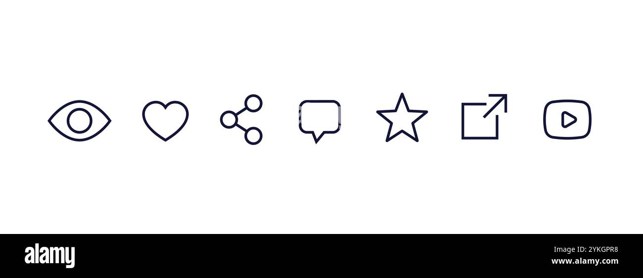 Views, likes, share, comment and rate icons, line Stock Vector Image ...