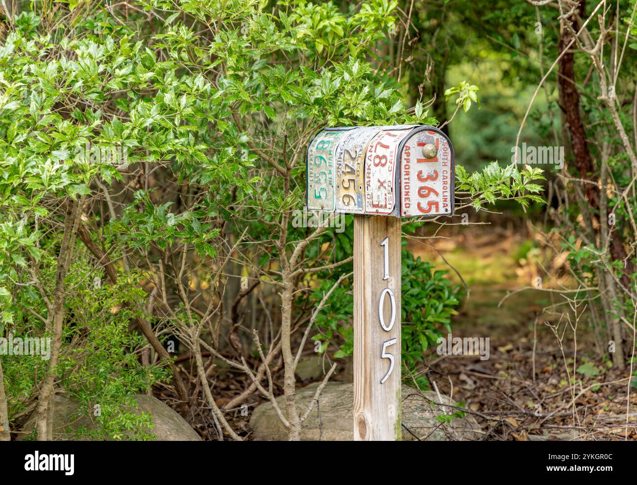 custom made mailbox with old license plates covering it Stock Photo - Alamy