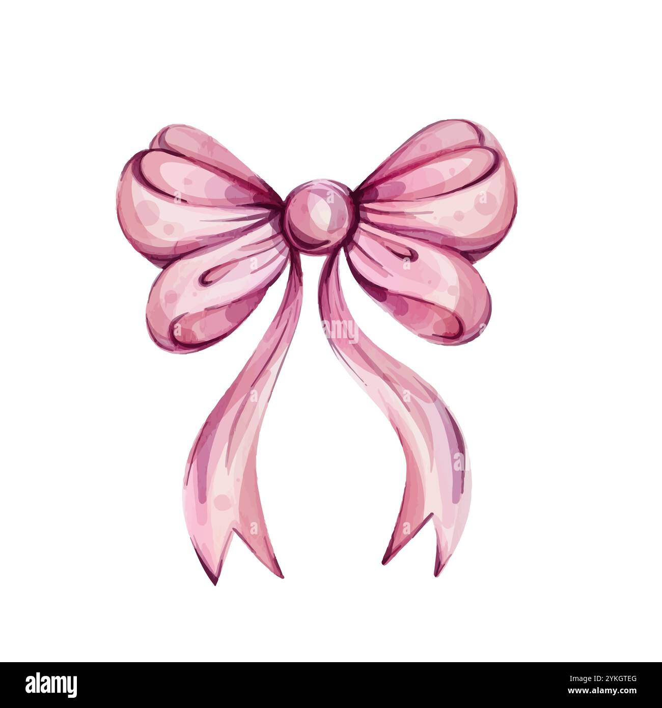 Watercolor romantic pink bow for girls, princess, decoration. Celebrate ...