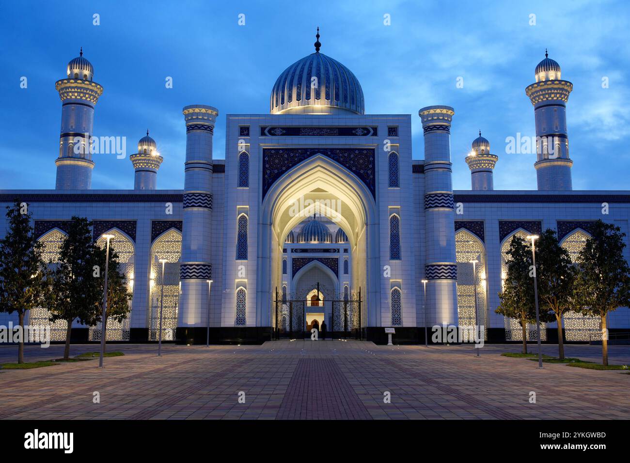Evening view of Imam Abu Hanifa Mosque in Dushanbe, Tajikistan. Also ...