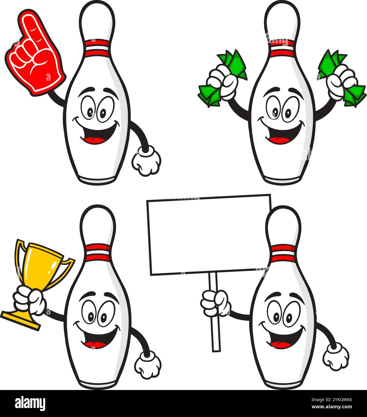 Bowling Pin Character Set 01, Hand Drawn Vector illustration, Isolated ...