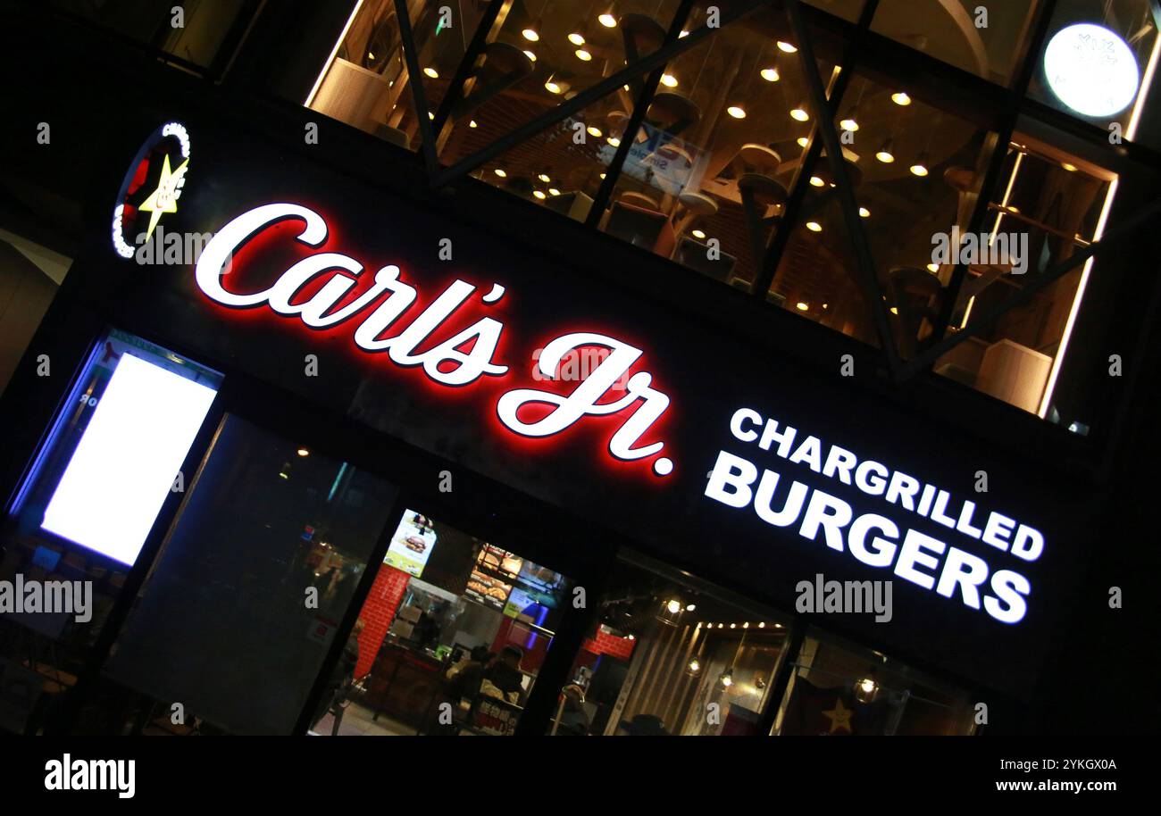The trademark of Carl's Jr. is seen in Chiyoda Ward, Tokyo on April 23 ...