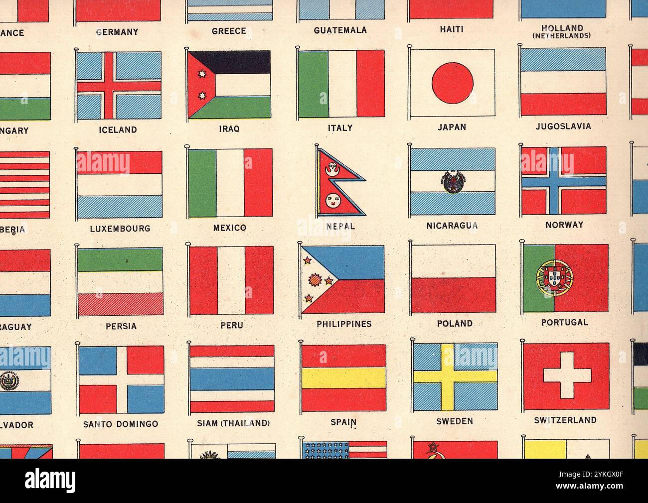 A collection of illustrated vintage flags from around the world Stock ...