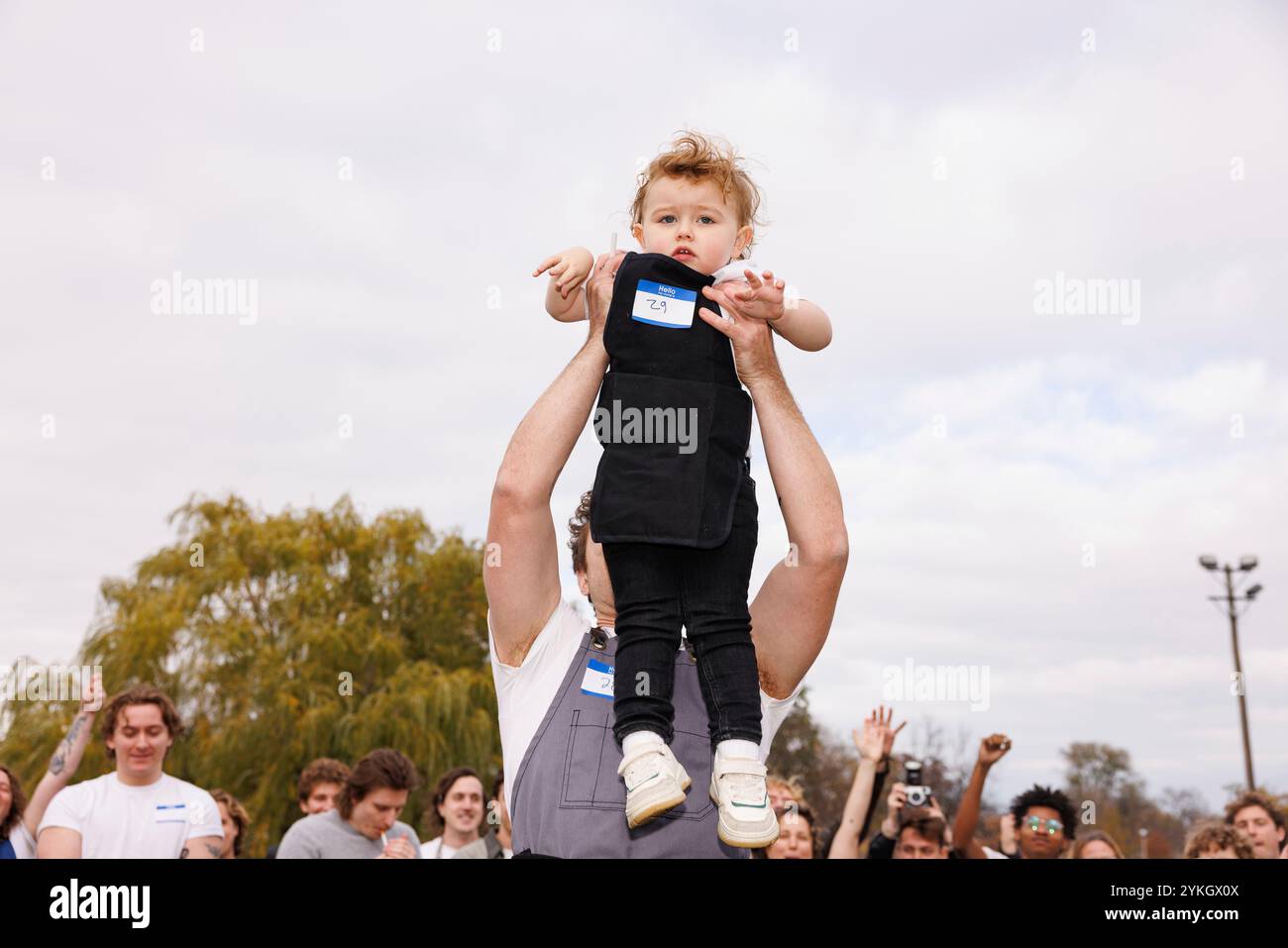 Two-year-old contestant Massimo Morelli is lifted up during a Jeremy ...
