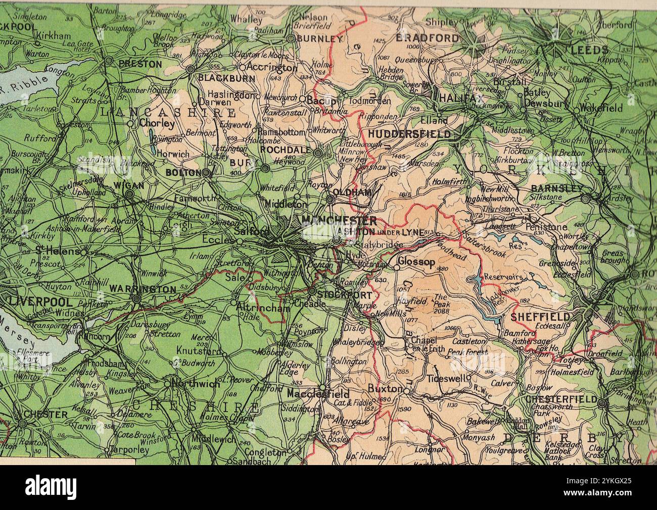 A vintage mid 20th century geographical map showing industrial ...
