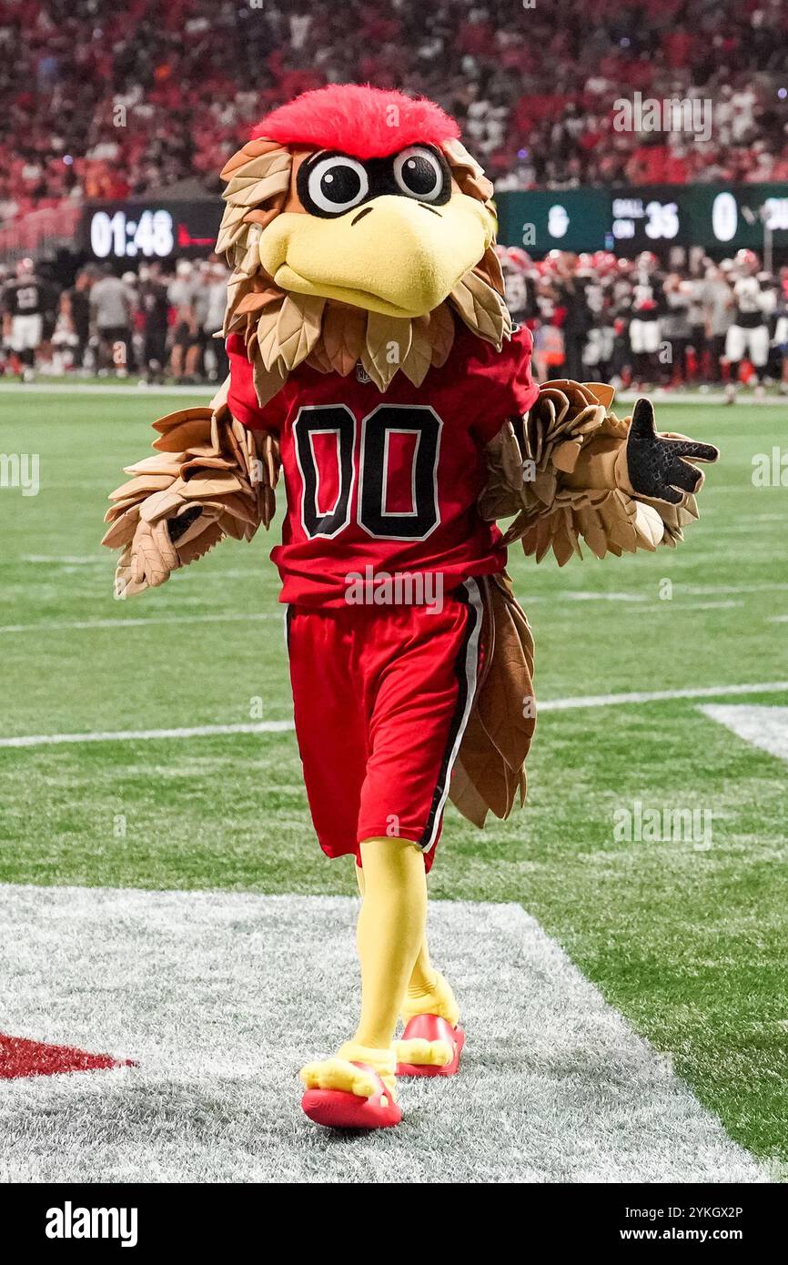 Atlanta, Georgia, USA. 3rd Oct, 2024. Freddie Falcon, mascot for the ...