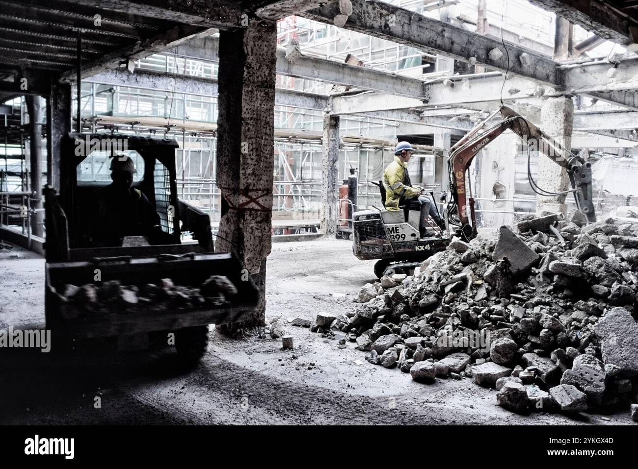 Interior demolition. Construction/demolition workers onsite, London ...