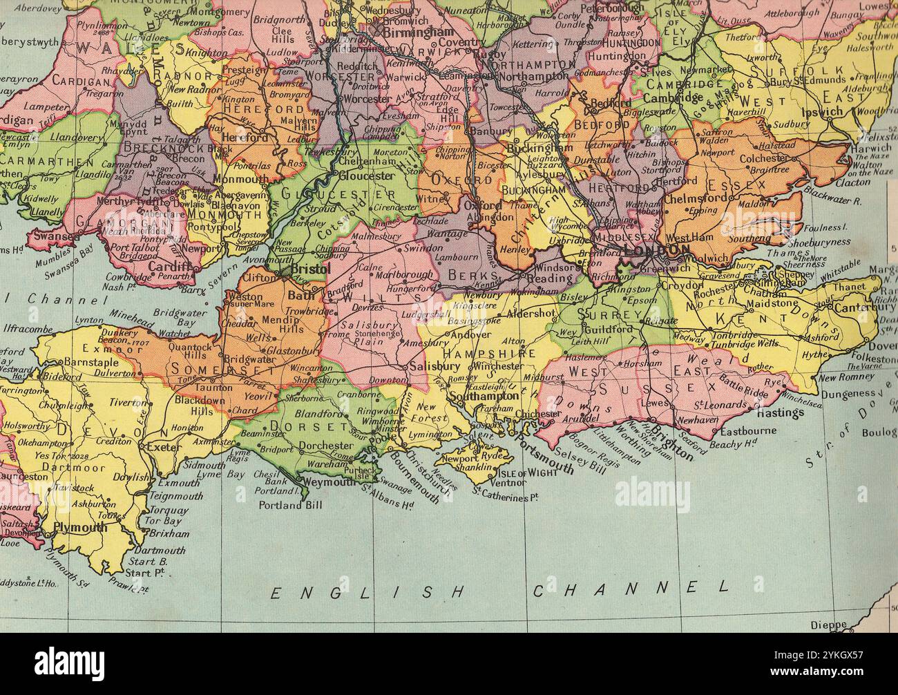 A vintage mid 20th century political map showing southern England and ...