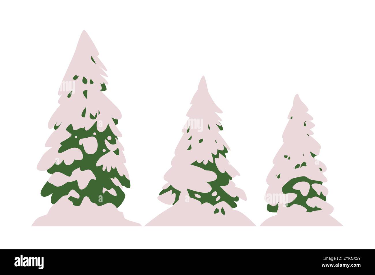 Snow-covered pine trees winter landscape green foliage minimal design ...