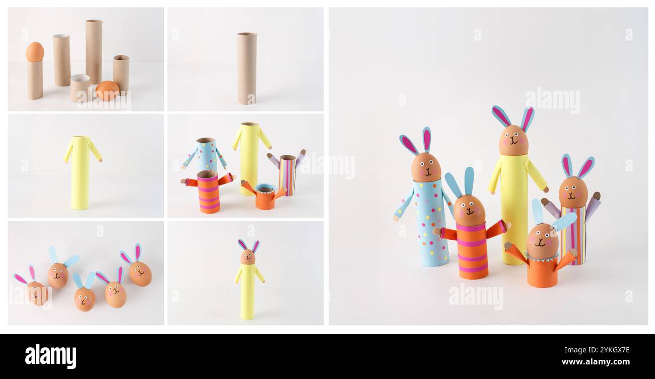 step by step instruction how make bunny crafts from cardboard tubes and ...