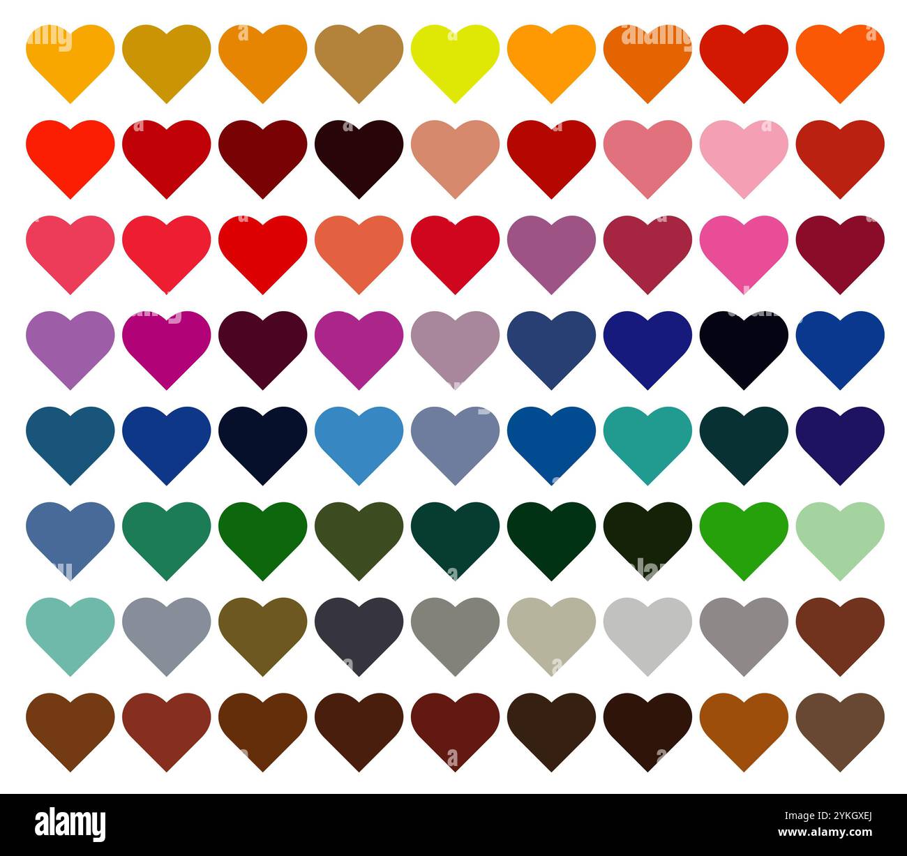 Set of hearts of all colors isolated on a transparent background Stock ...