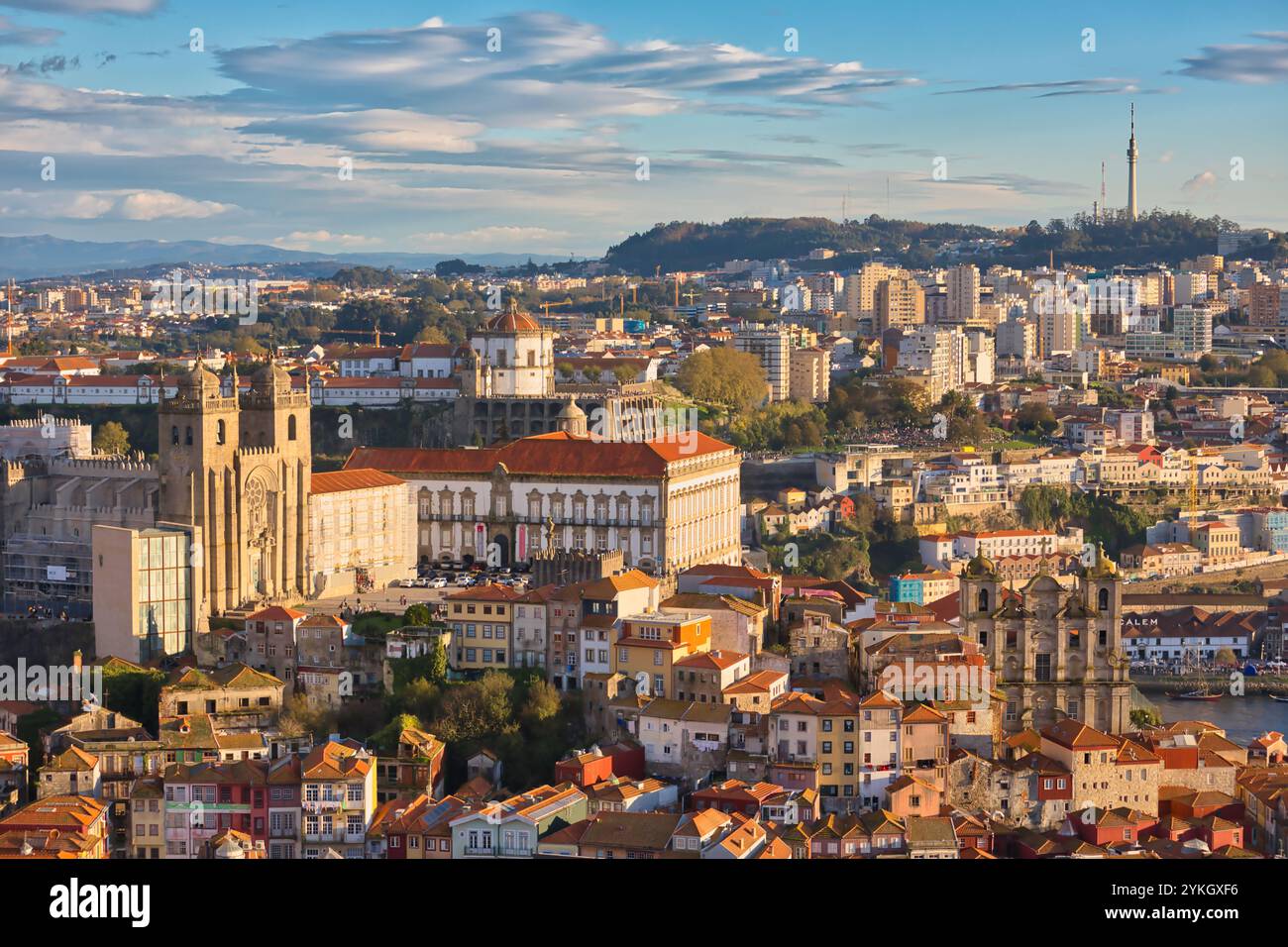 Panorama high angle view of the rooftops of Porto, Oporto, Portugal ...