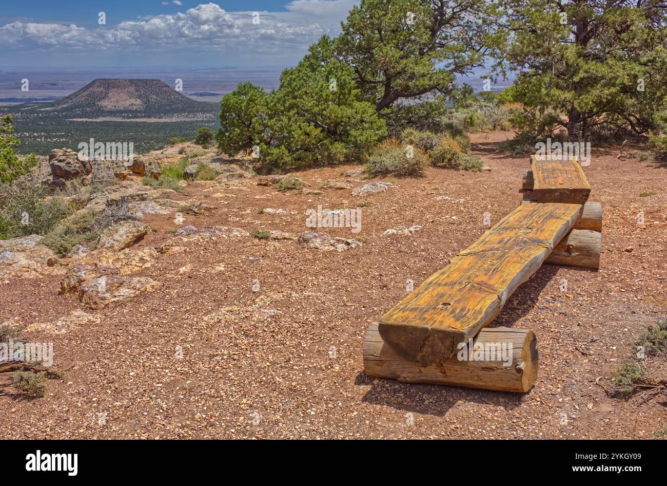 Two Sitting benches made of logs on Grand Canyon South Rim Arizona east ...