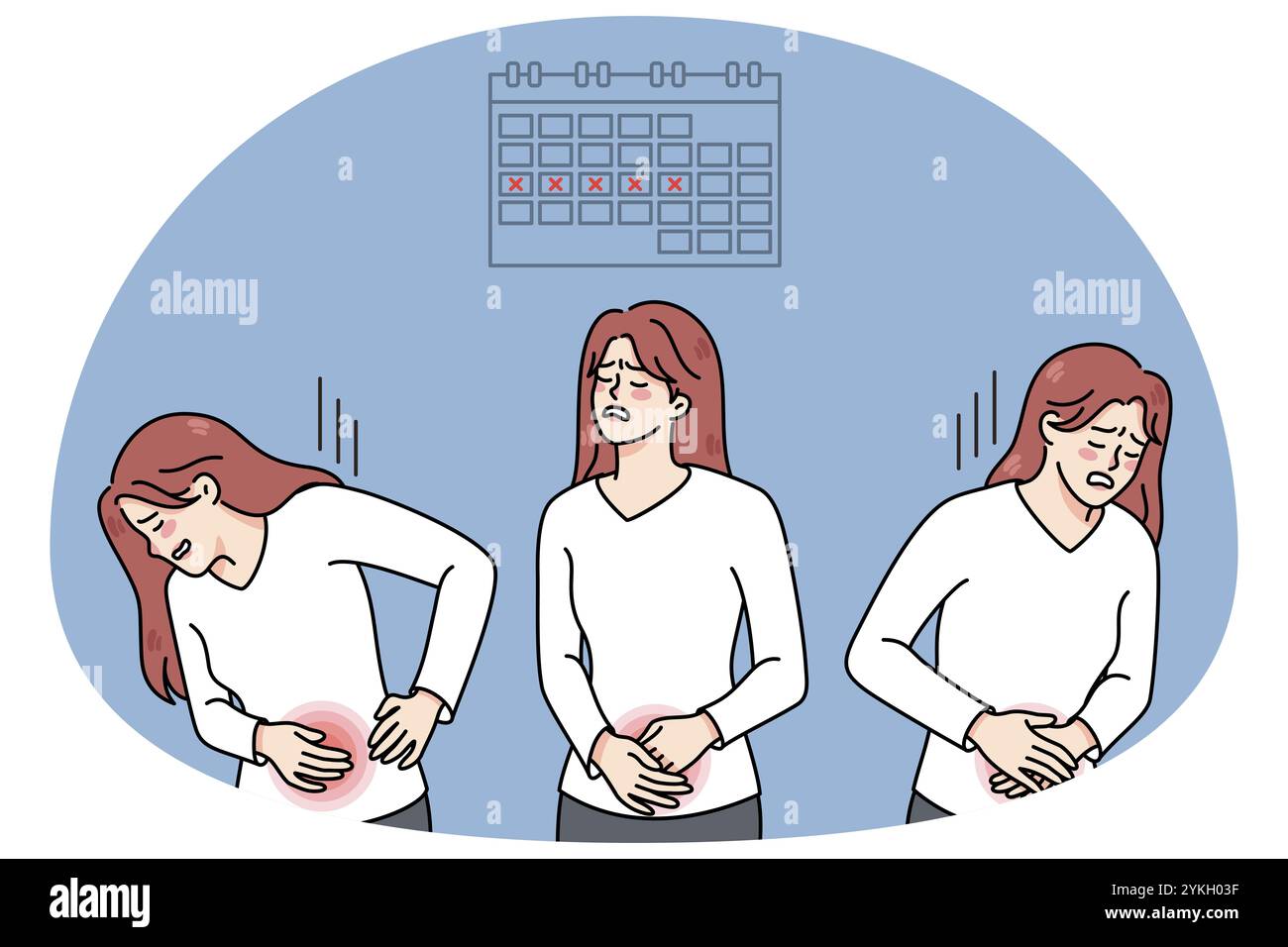 Unhealthy woman suffer from painful menstruation. Unwell female ...