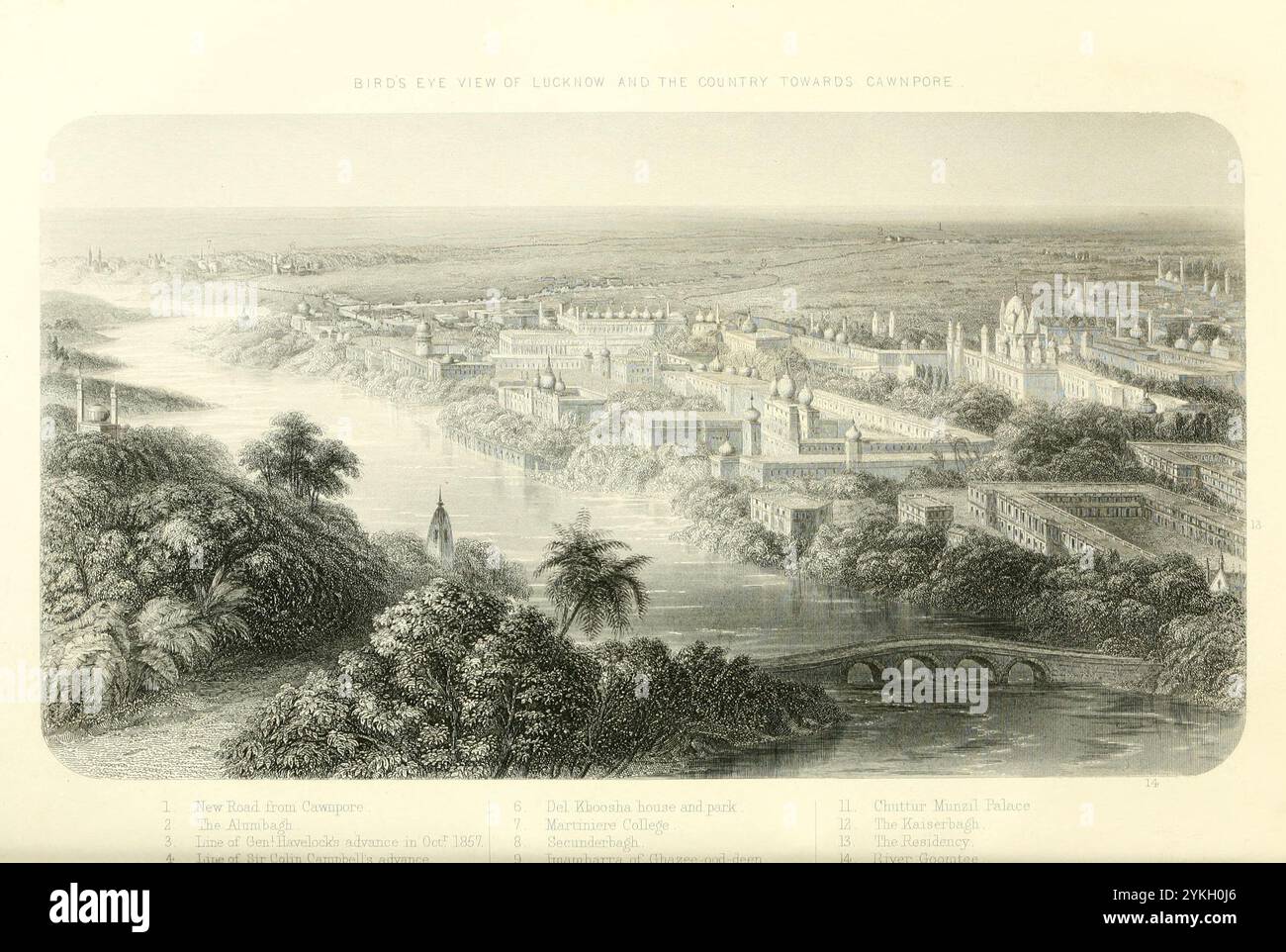 Bird's eye view of Lucknow and surrounding country. Vintage ...