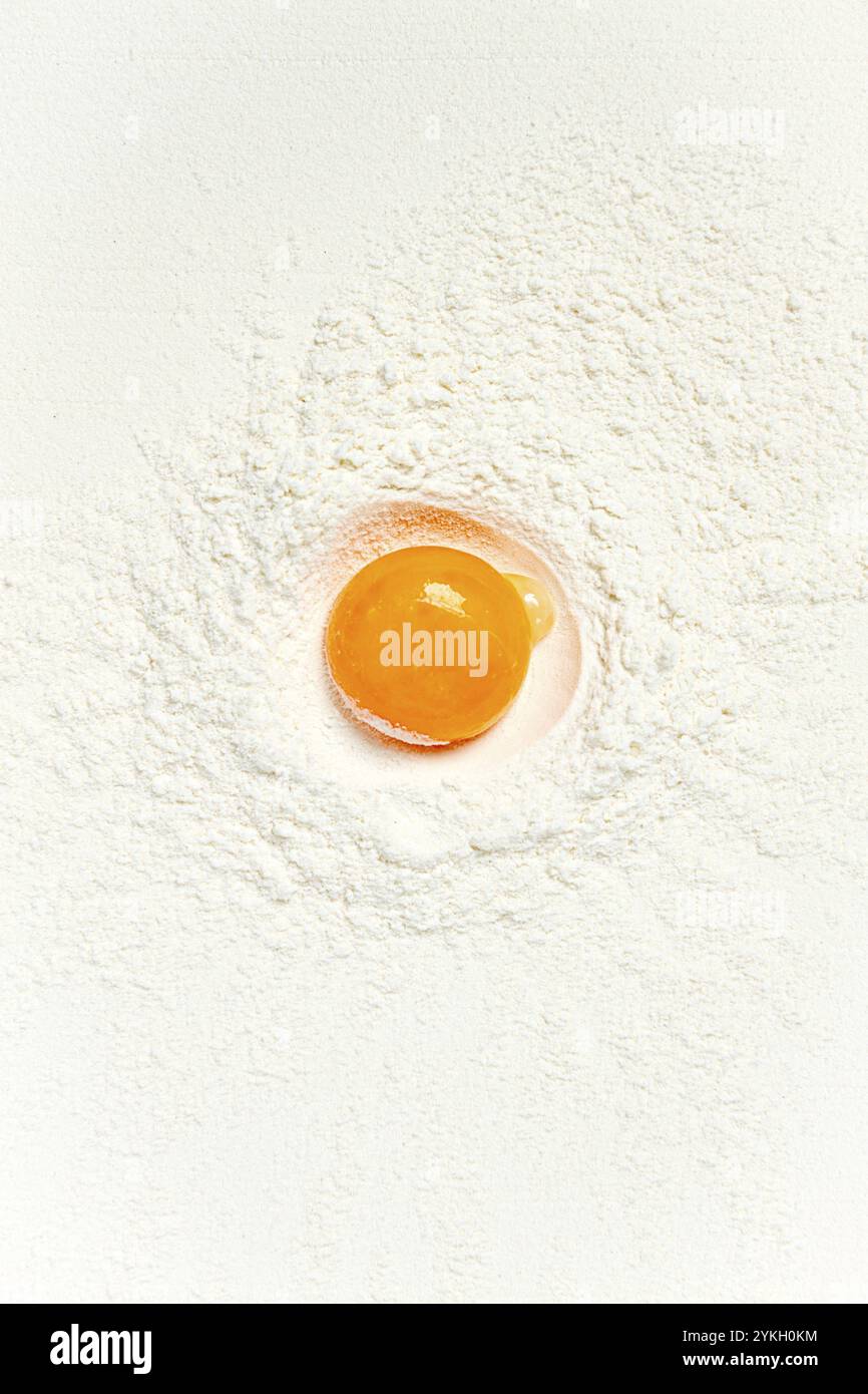 Flour, with egg yolk, texture, food background, top view, pasta, no ...