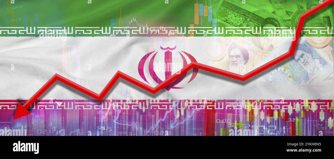 Financial fall of Iran on economy market. Iran financial crisis on ...