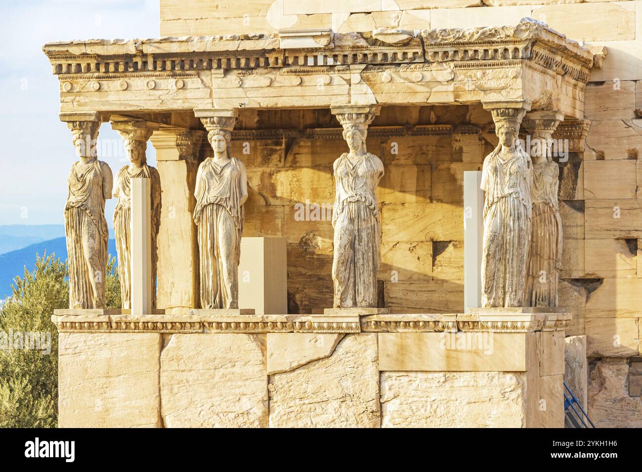 Details figures sculptures columns of the Acropolis of Athens with ...