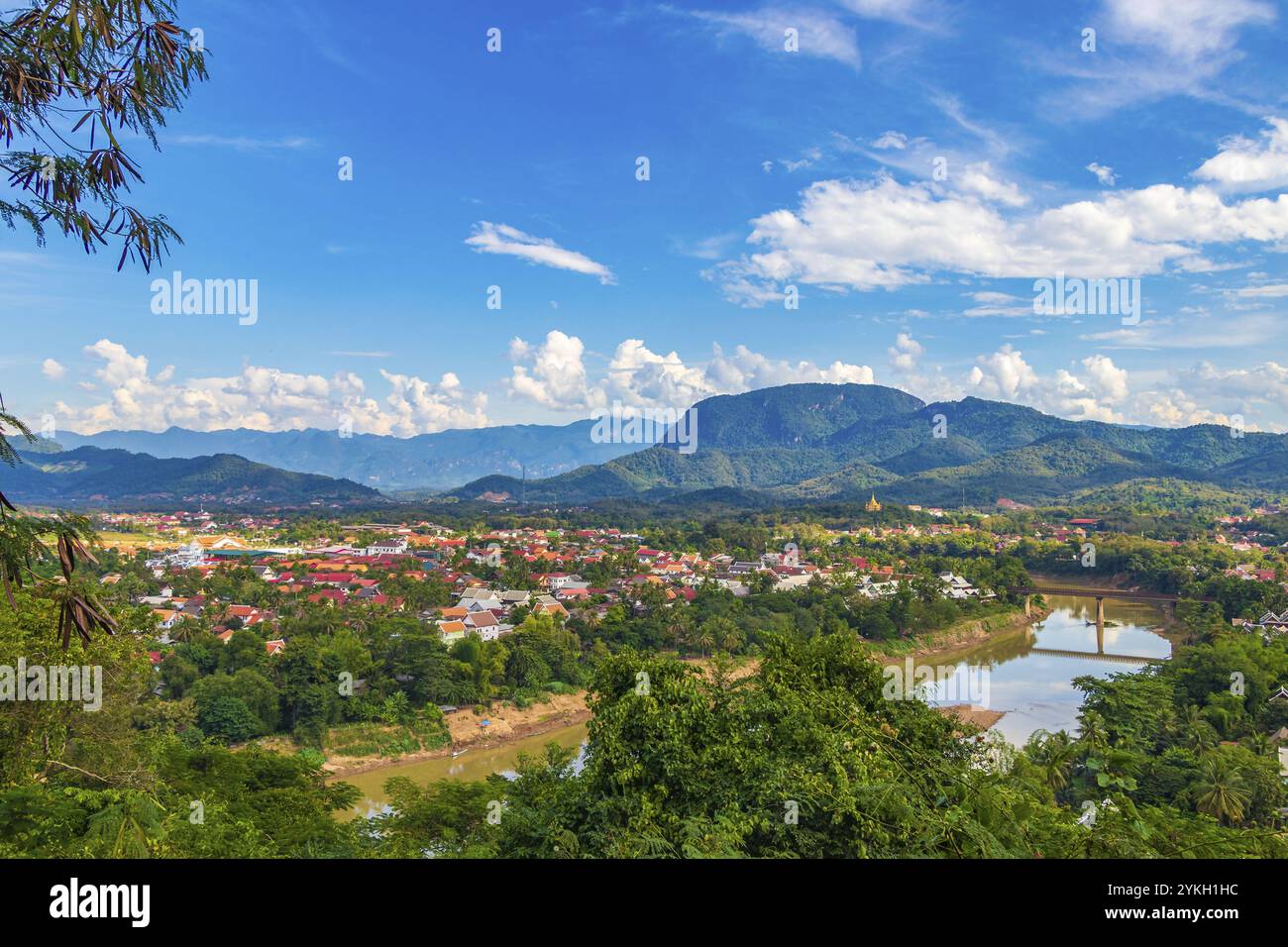 Panorama of the landscape Mekong river and Luang Prabang city in Laos ...