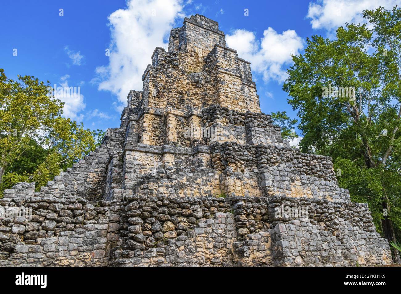 Ancient Mayan site with temple ruins pyramids and artifacts in the ...