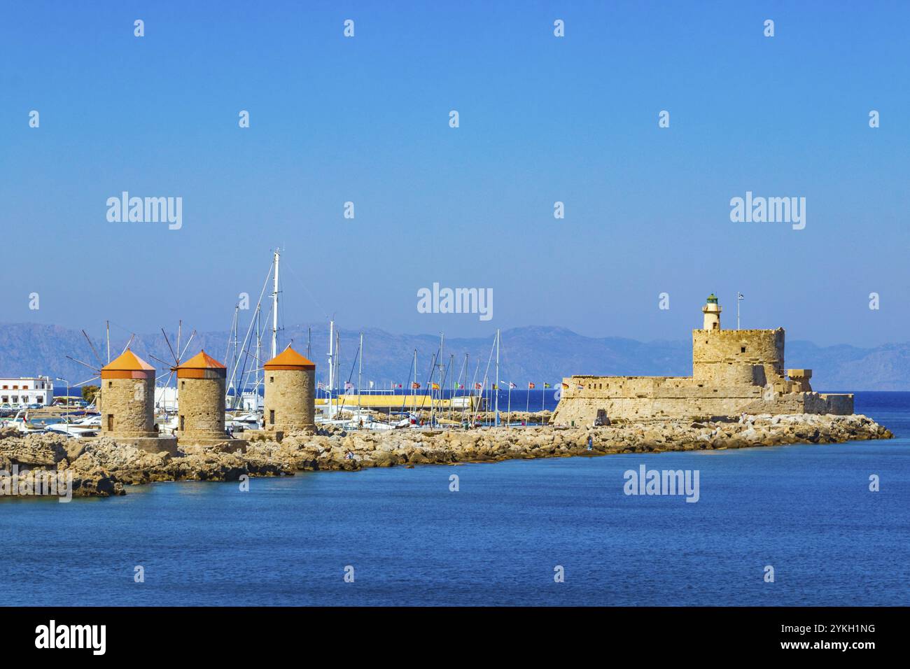 Panorama of the Fort of St. Nicholas fortress and promenade with mills ...