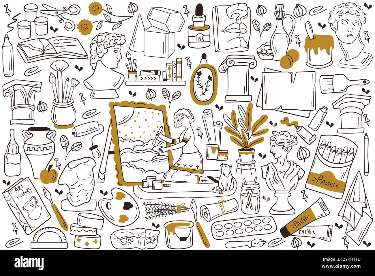 Painting doodle set. Collection of hand drawn sketches templates ...