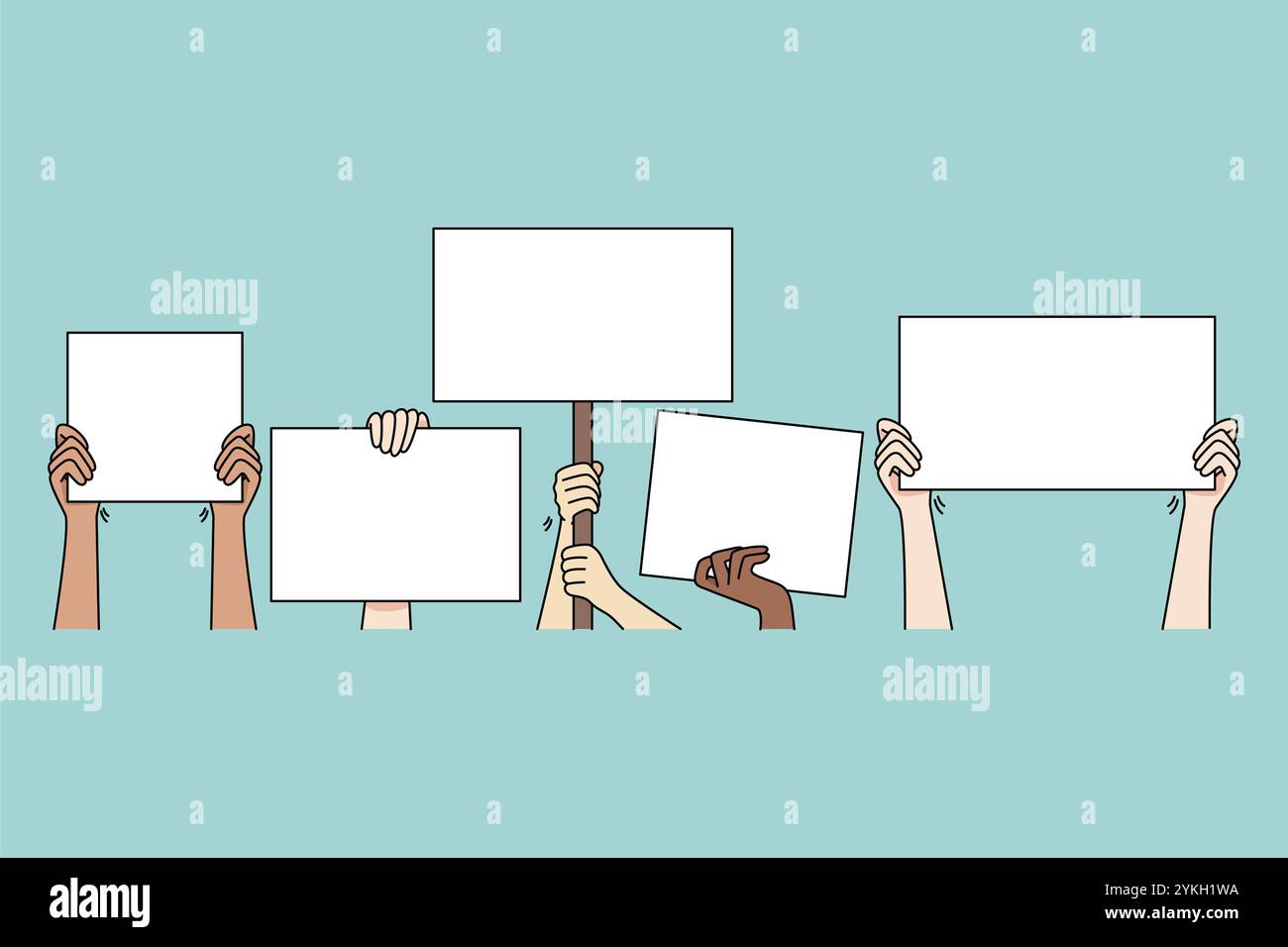 Hand of people holding banners on protest or demonstration. Activists ...