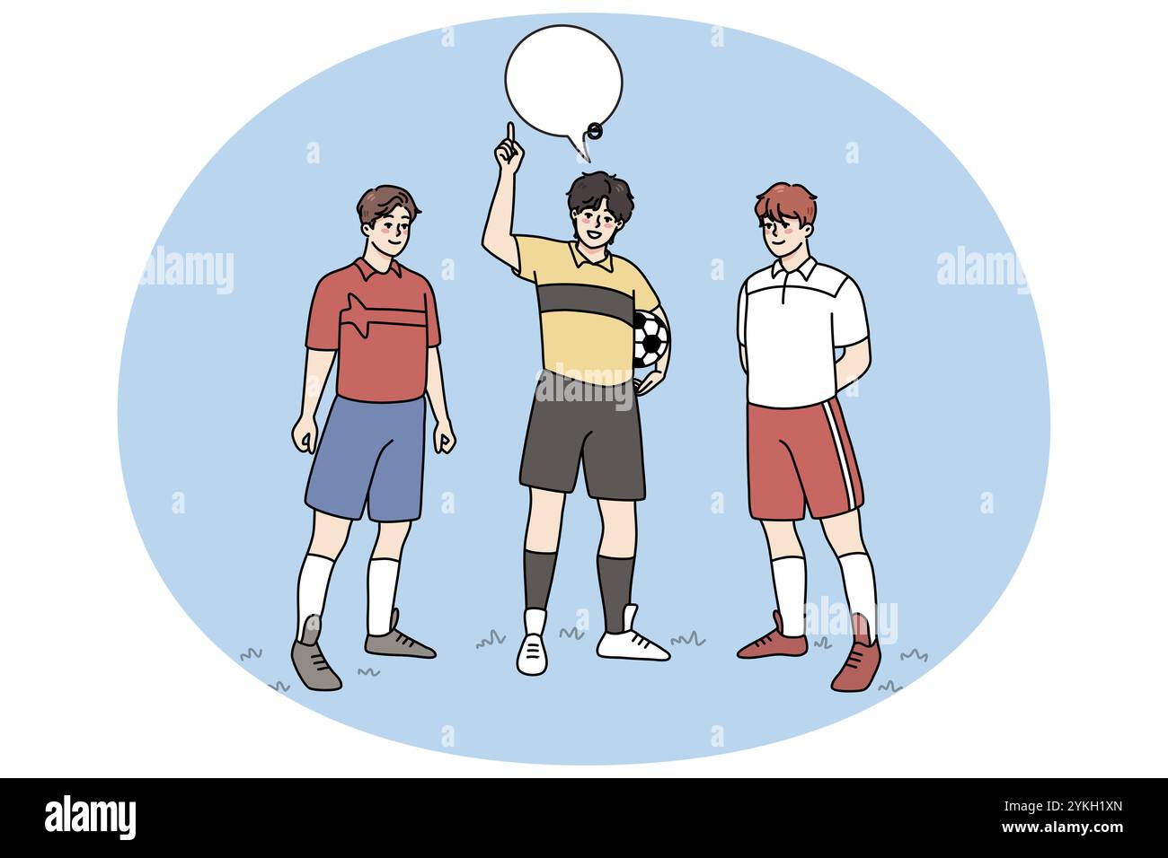 Referee with football players announce fair play on field. Sports ...