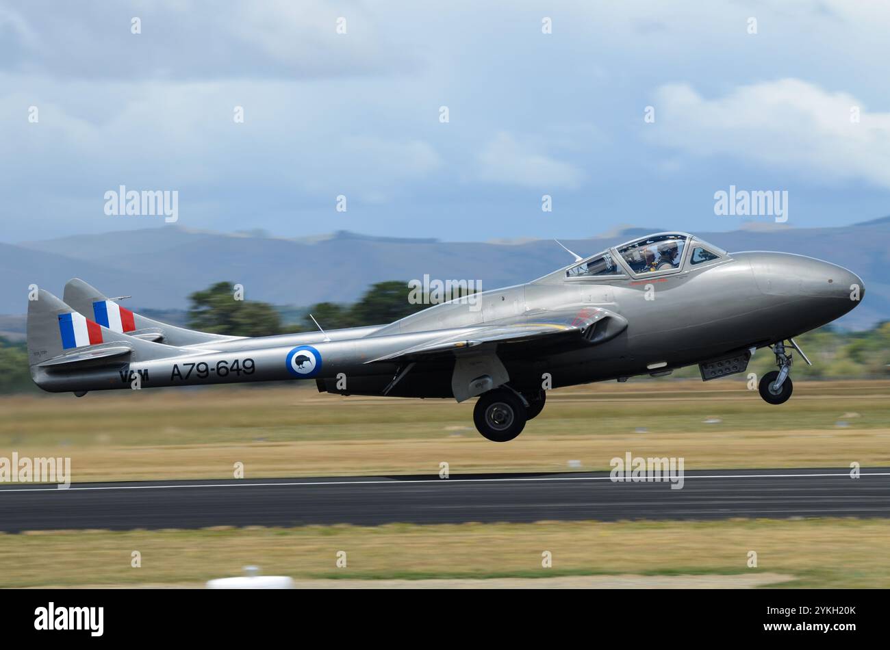 de Havilland DH100 Vampire T35 jet plane taking off at Wings over ...