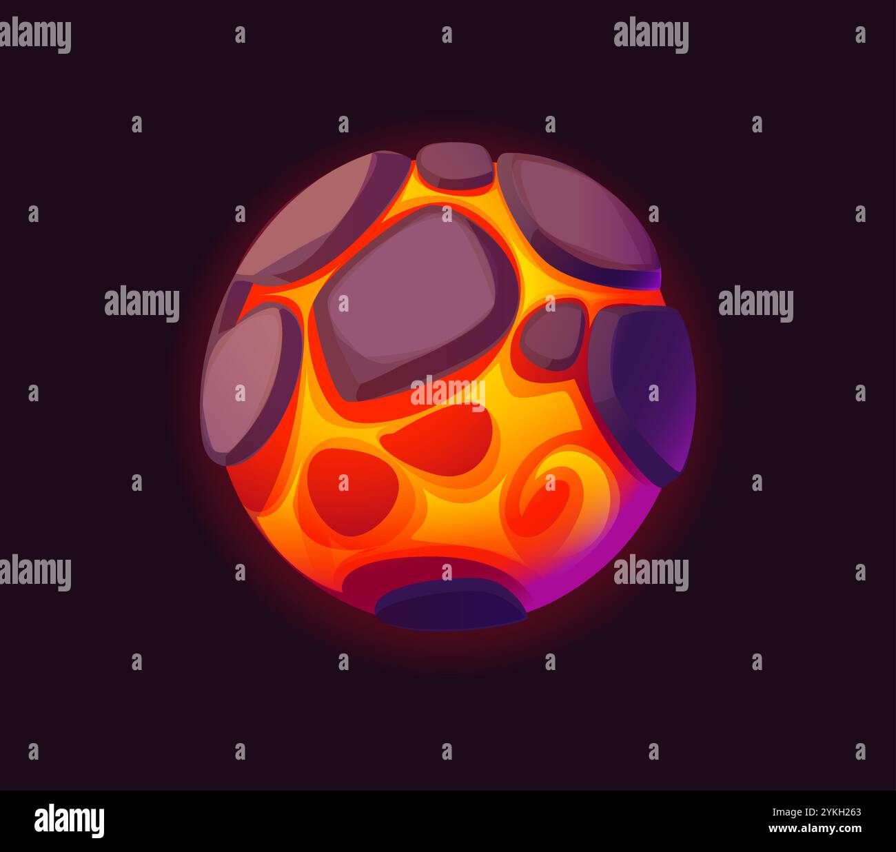 Cartoon galaxy fantasy alien red magma space planet. Vector fiery ...