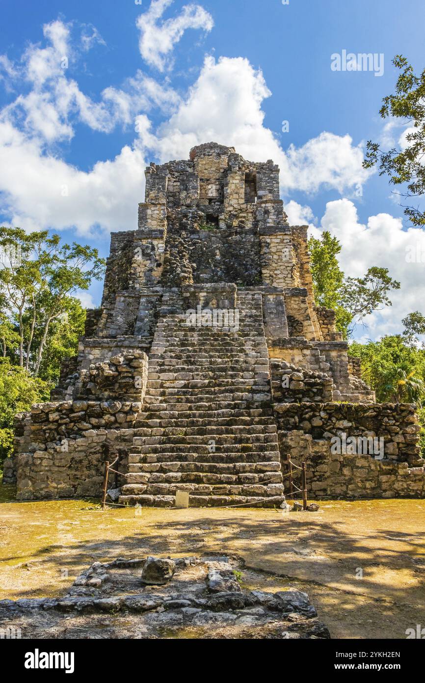 Ancient Mayan site with temple ruins pyramids and artifacts in the ...
