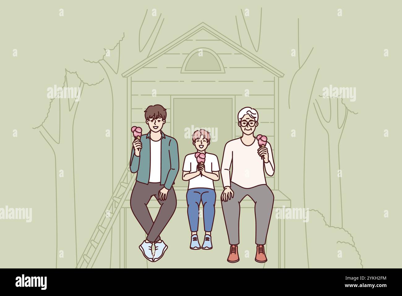 Generational succession of son, father and grandfather eating ice cream ...