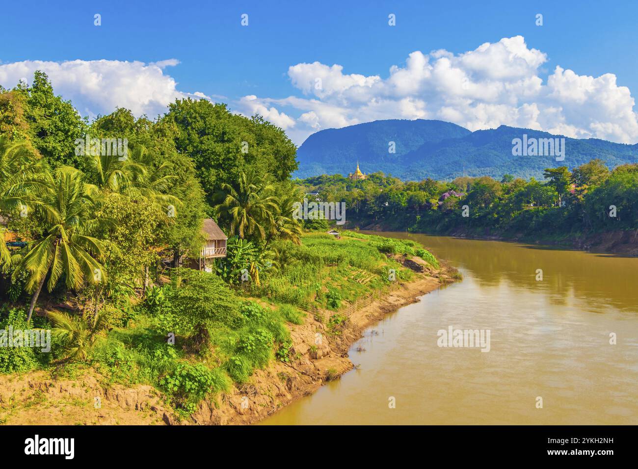 Panorama of the landscape Mekong river and Luang Prabang city in Laos ...