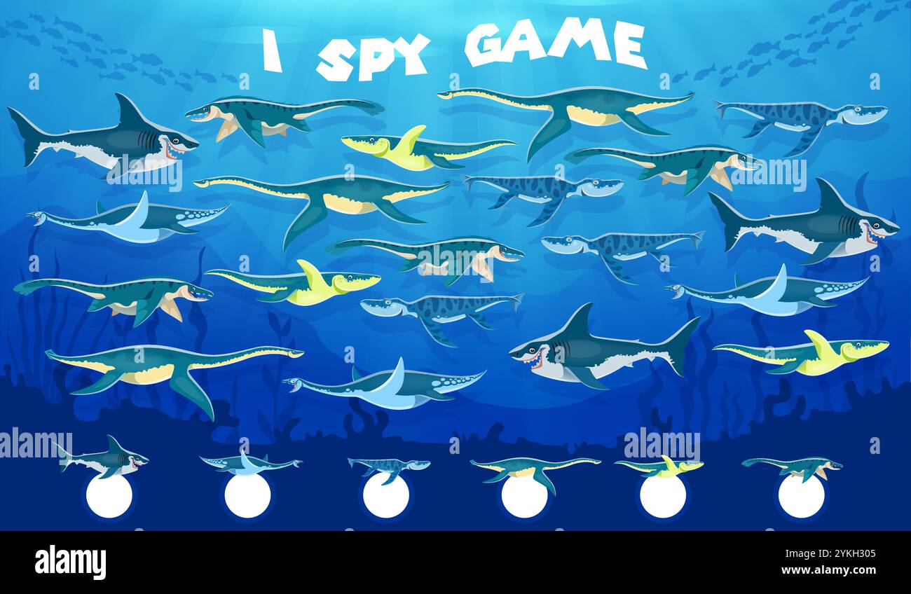 I spy game worksheet with prehistoric sea underwater dinosaurs. Kids ...