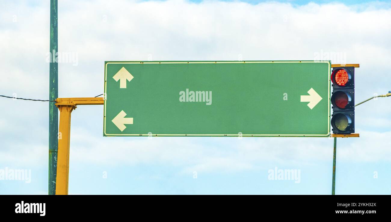 Green turquoise blank empty road sign at the highway in the city of ...