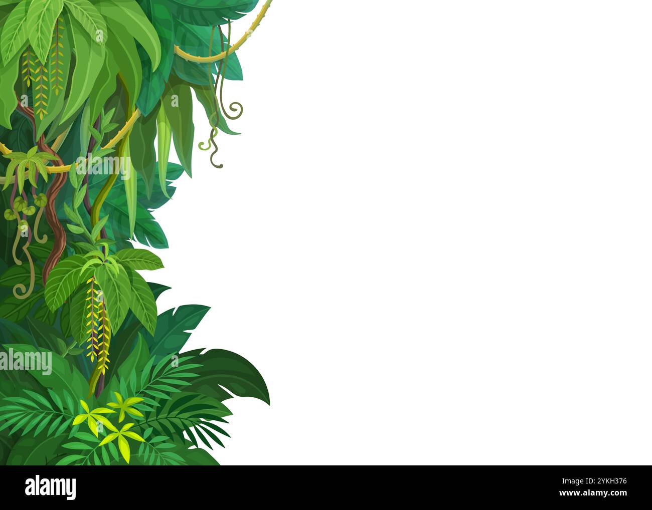 Cartoon Tree Vine Border Jungle Liana Creeping Vines With Leaves And