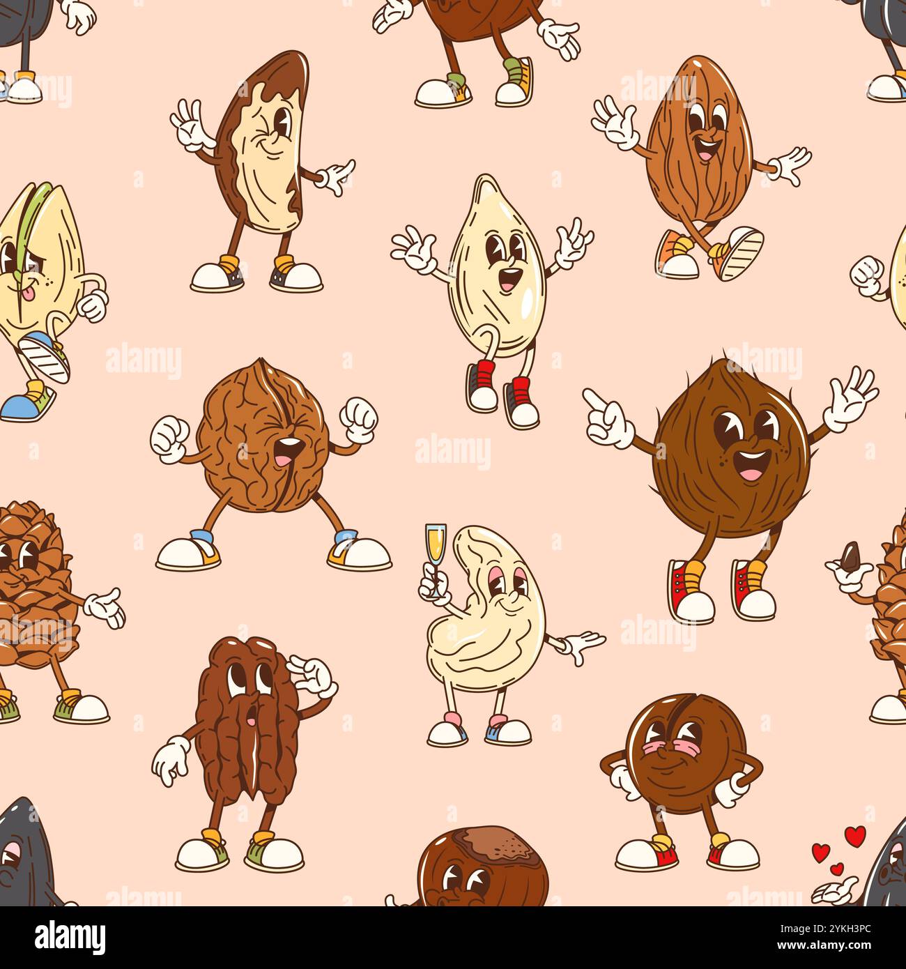 Nut groovy characters seamless pattern. Vector tile tile background ...