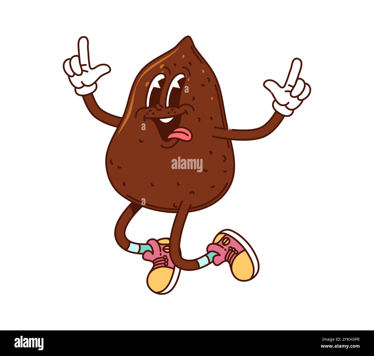 Funny groovy truffle character energetically dancing with cheerful face ...