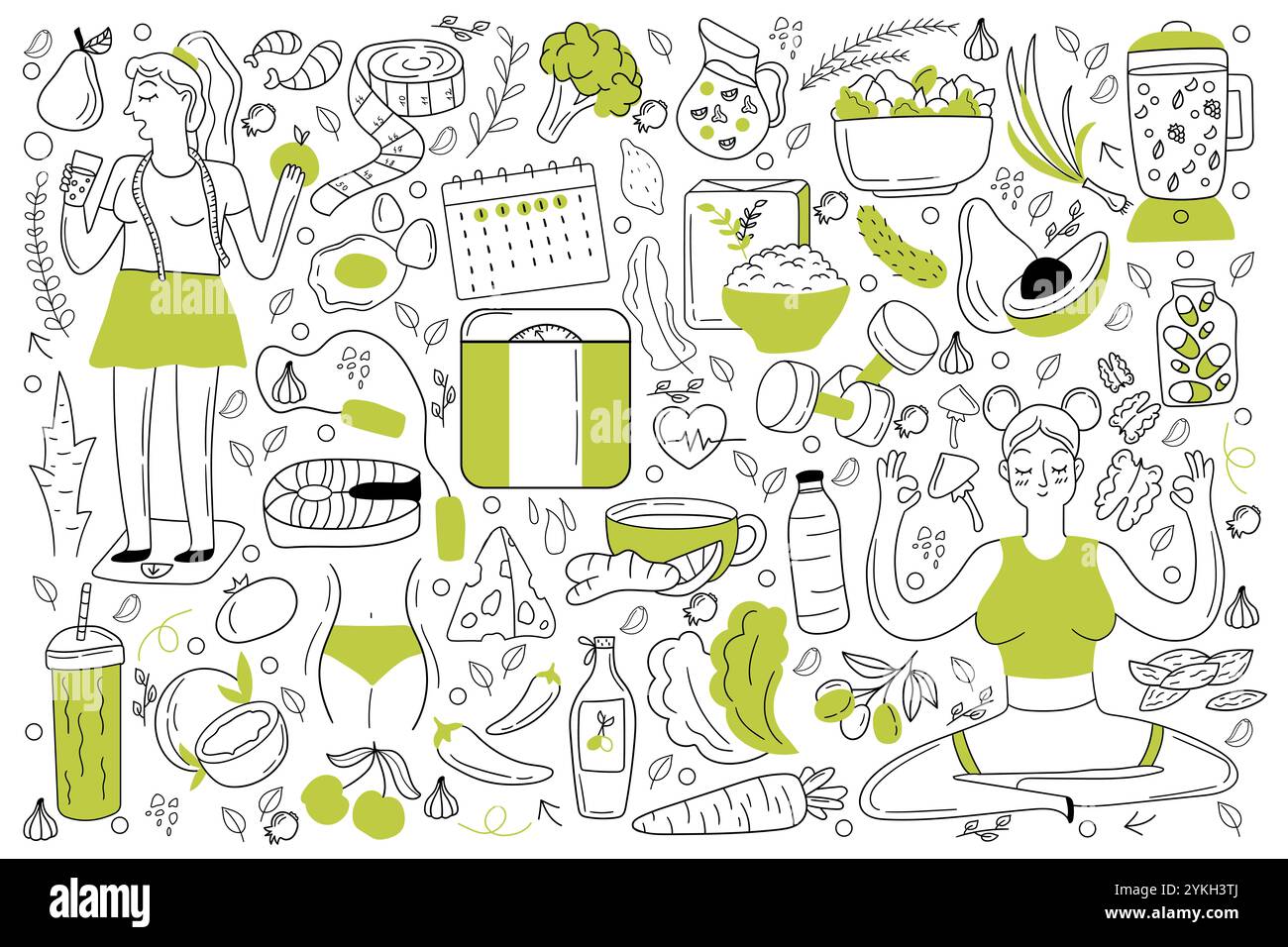 Diet doodle set. Collection of hand drawn sketches templates of people ...