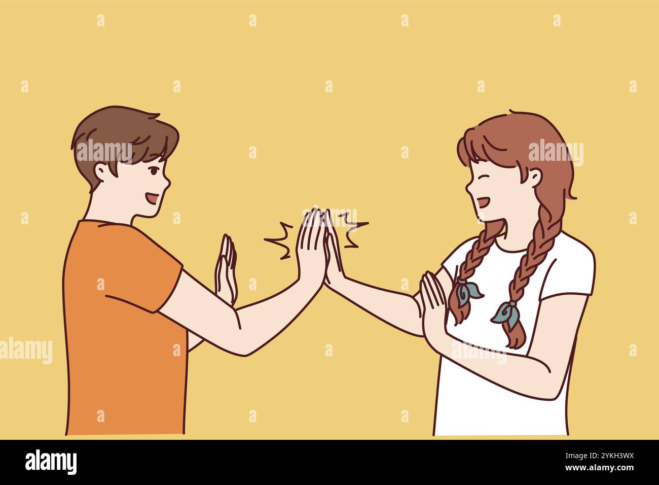 Children play hand-clapping laughing and enjoying teenage friendship ...